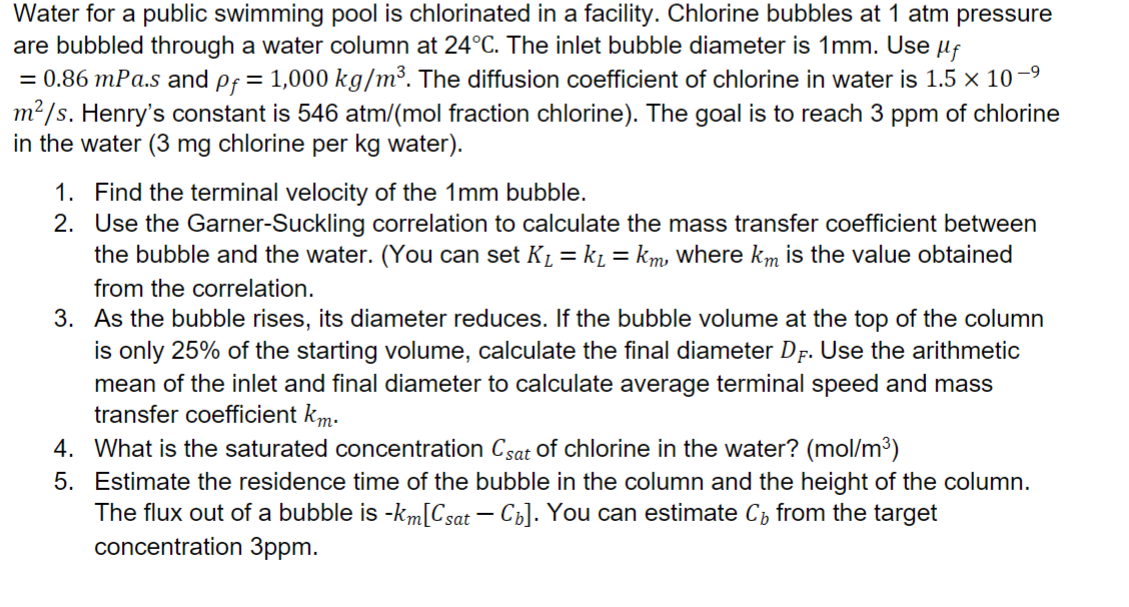 Solved Water for a public swimming pool is chlorinated in a | Chegg.com