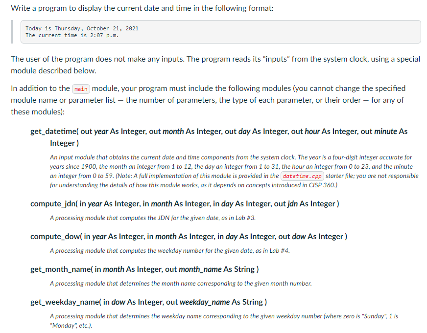 Solved Write a program to display the current date and time | Chegg.com