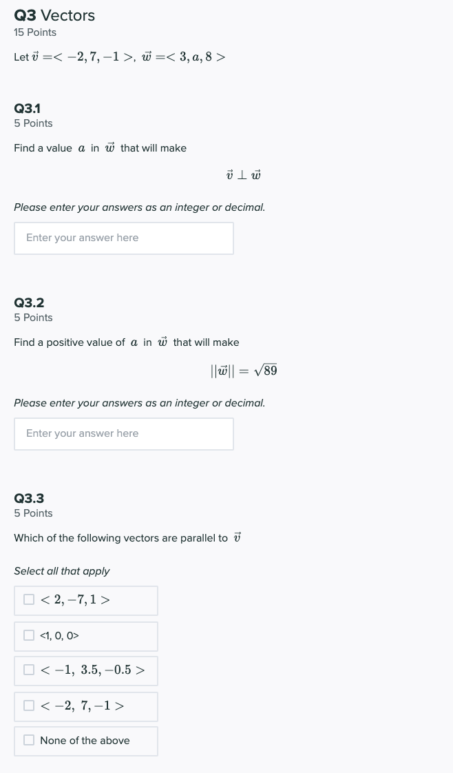 Solved Q3 Vectors 15 Points Let ū