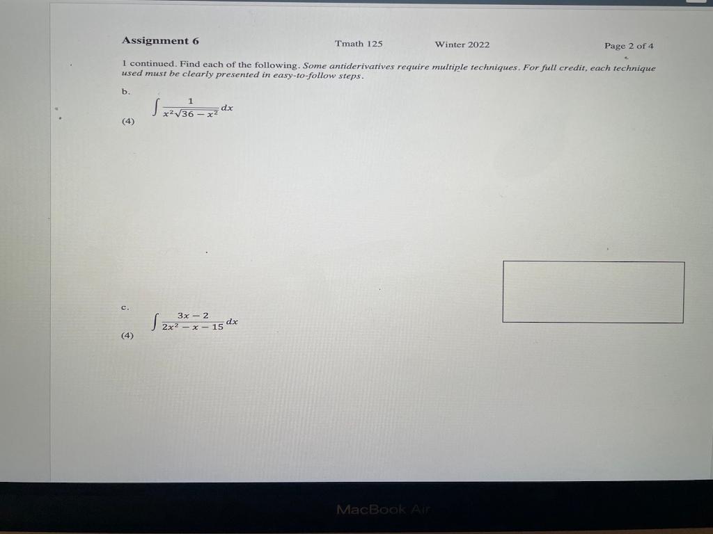 Solved Assignment 6 Tmath 125 Winter 2022 Page 1 of 4 Name: | Chegg.com