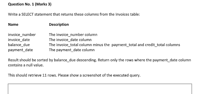 Solved Question No. 1 (Marks 3) Write a SELECT statement | Chegg.com