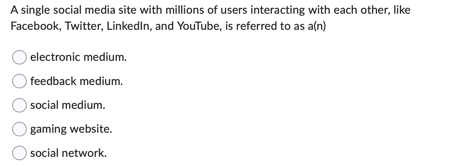 Solved A single social media site with millions of users | Chegg.com