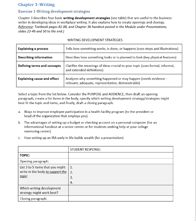 Chapter 3-Writing Exercise 1-Writing development | Chegg.com