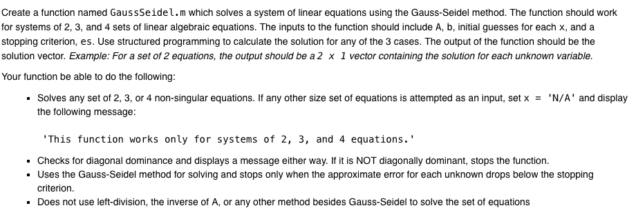 Solved Create A Function Named Gaussseidel M Which Solves A