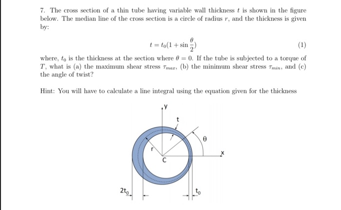 Solved 7. The cross section of a thin tube having variable | Chegg.com
