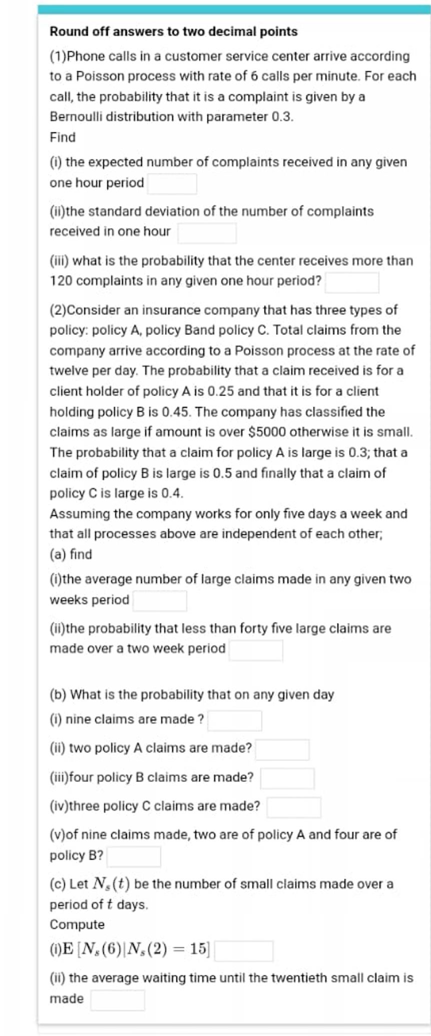 Solved Round off answers to two decimal points(1)Phone calls | Chegg.com