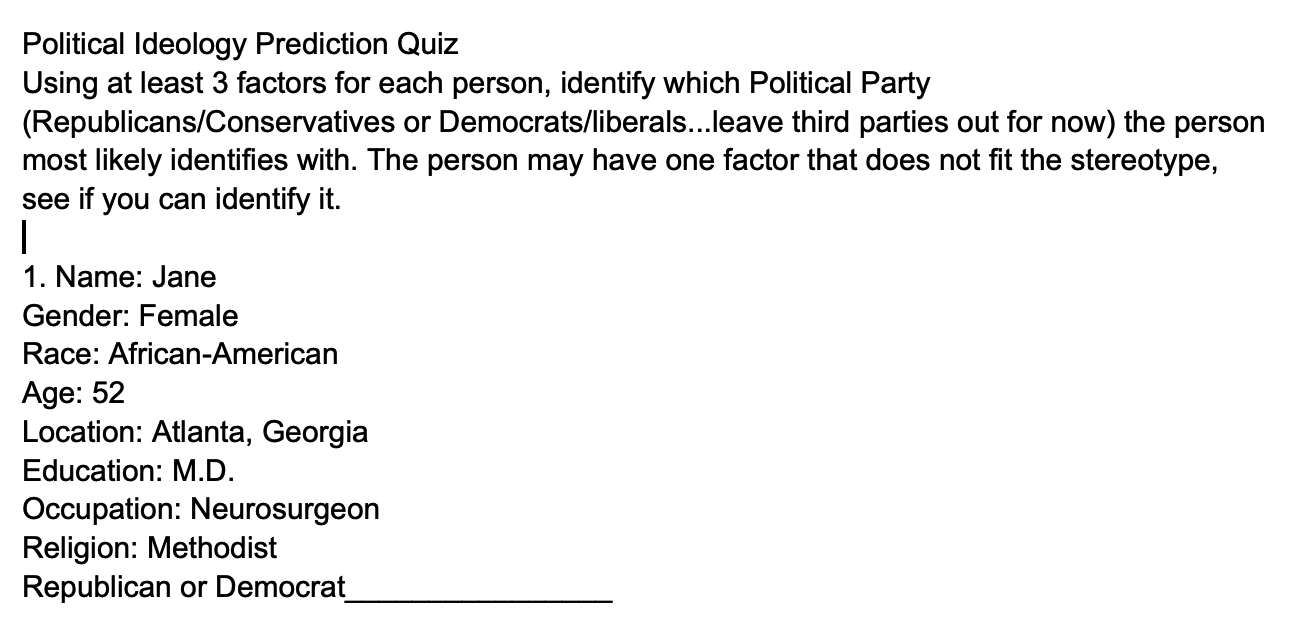 Solved Political Ideology Prediction Quiz Using at least 3 | Chegg.com