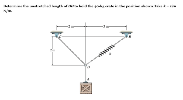 Solved Determine the unstretched length of DB to hold the | Chegg.com