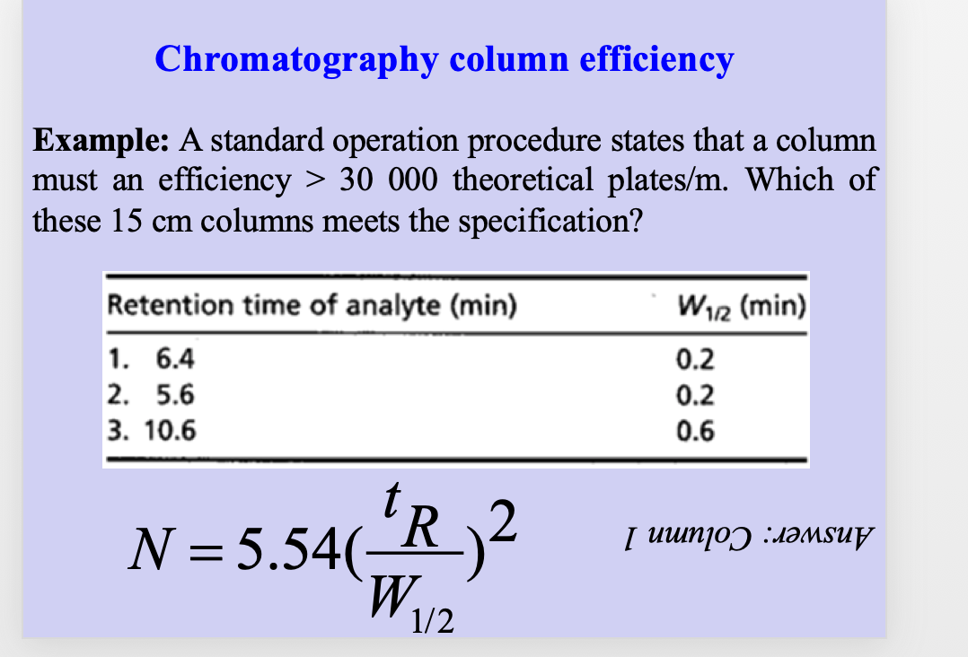 Solved Chromatography column efficiency Example: A standard | Chegg.com Solved Chromatography column efficiency Example: A standard | Chegg.com