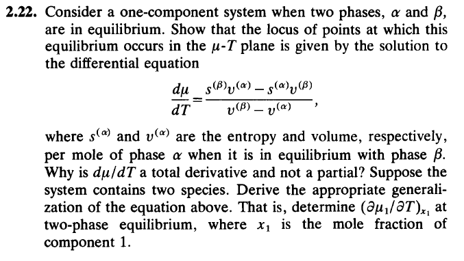1. Consider a one-component system when two phases, | Chegg.com