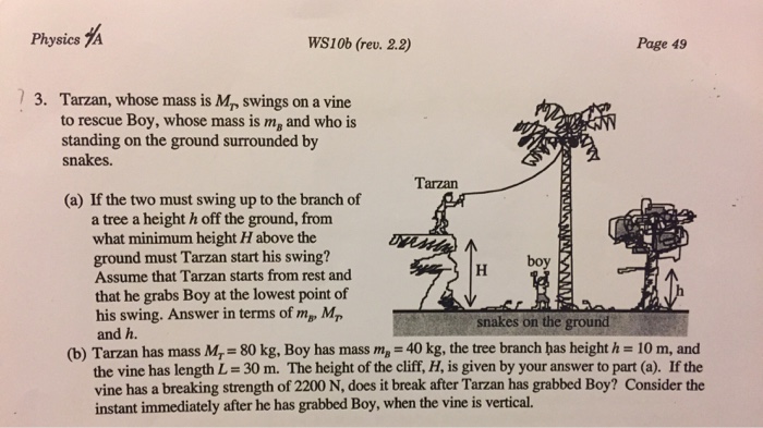 Solved Physics A WS10b (rev. 2.2) Page 49 3. Tarzan, whose | Chegg.com