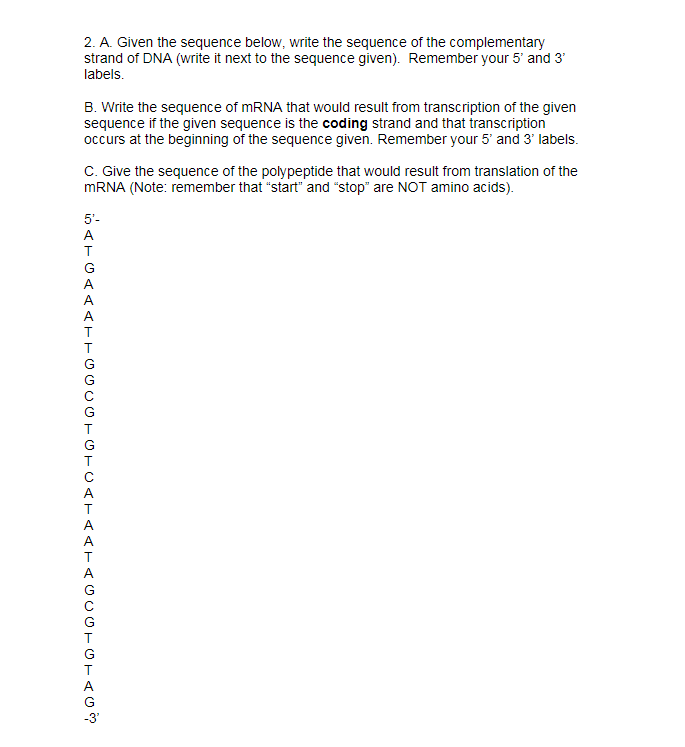 1 The Sequence Given Below Is One Strand Of Dna A 