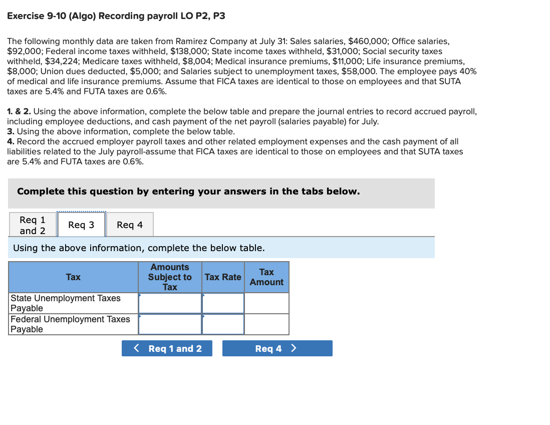 Solved Exercise 9-10 (Algo) Recording payroll LO P2, P3 The | Chegg.com