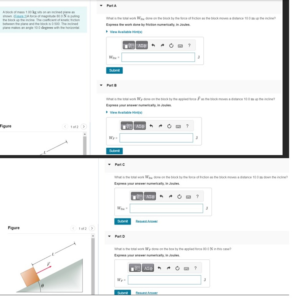 Solved Part AA block of mass 1.00kg ﻿sits on an inclined | Chegg.com