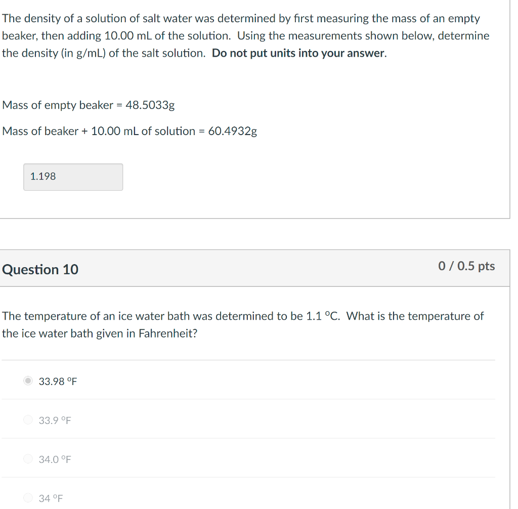 Solved The density of a solution of salt water was | Chegg.com