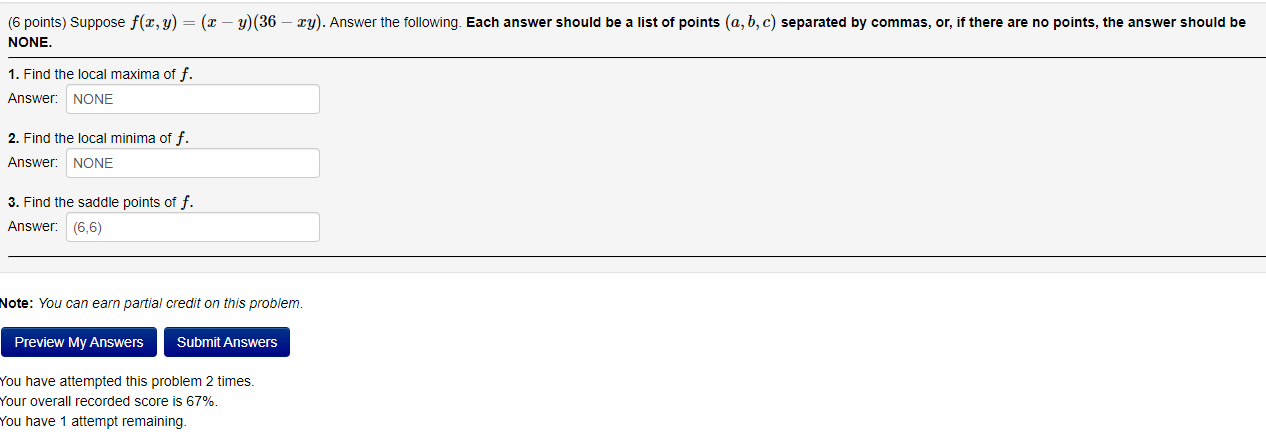 Solved 6 Points Suppose F X Y X−y 36−xy Answer