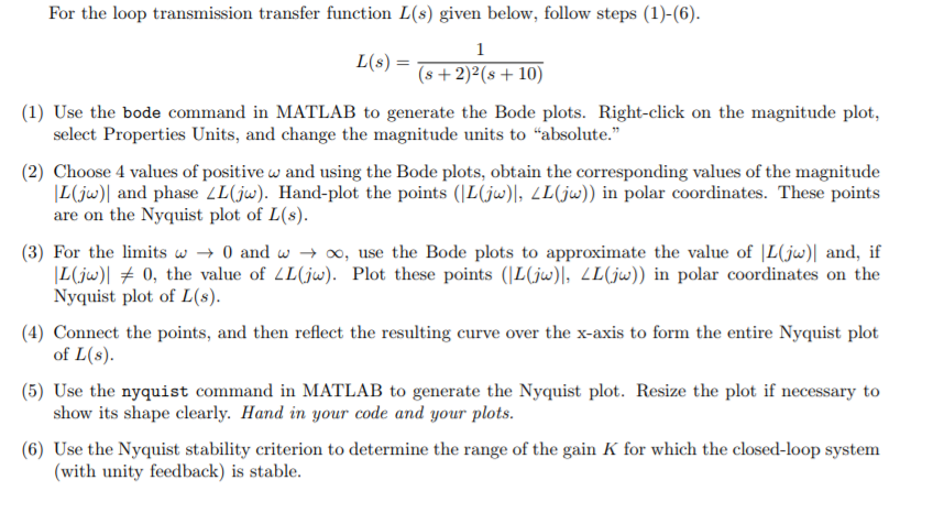 Solved For the loop transmission transfer function L(s) | Chegg.com