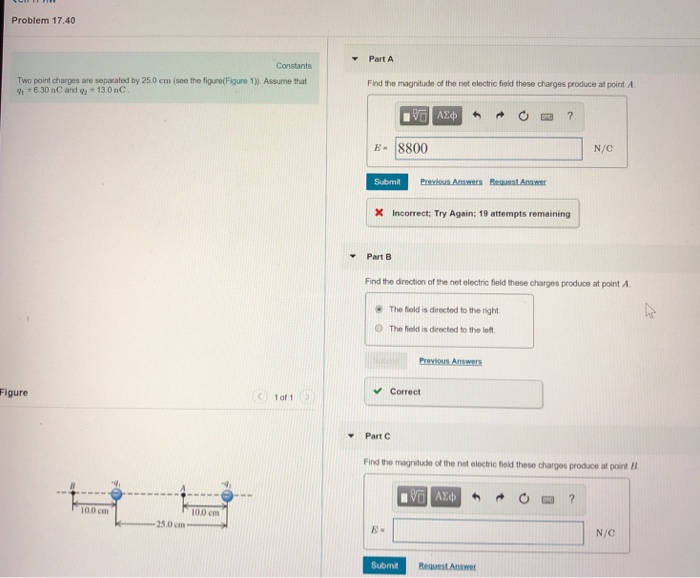 Solved Problem 17.40 Part A Constants Two point charges | Chegg.com