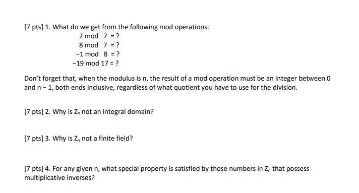 Solved [7 pts] 1. What do we get from the following mod | Chegg.com