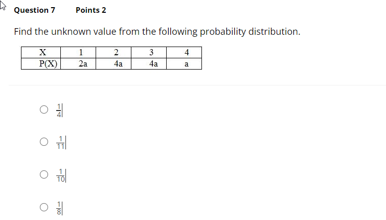 Solved Question 7 Points 2 Find the unknown value from the | Chegg.com