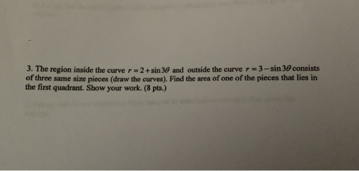 Solved 3. The region inside the curve r-2 + sin 3θ and | Chegg.com