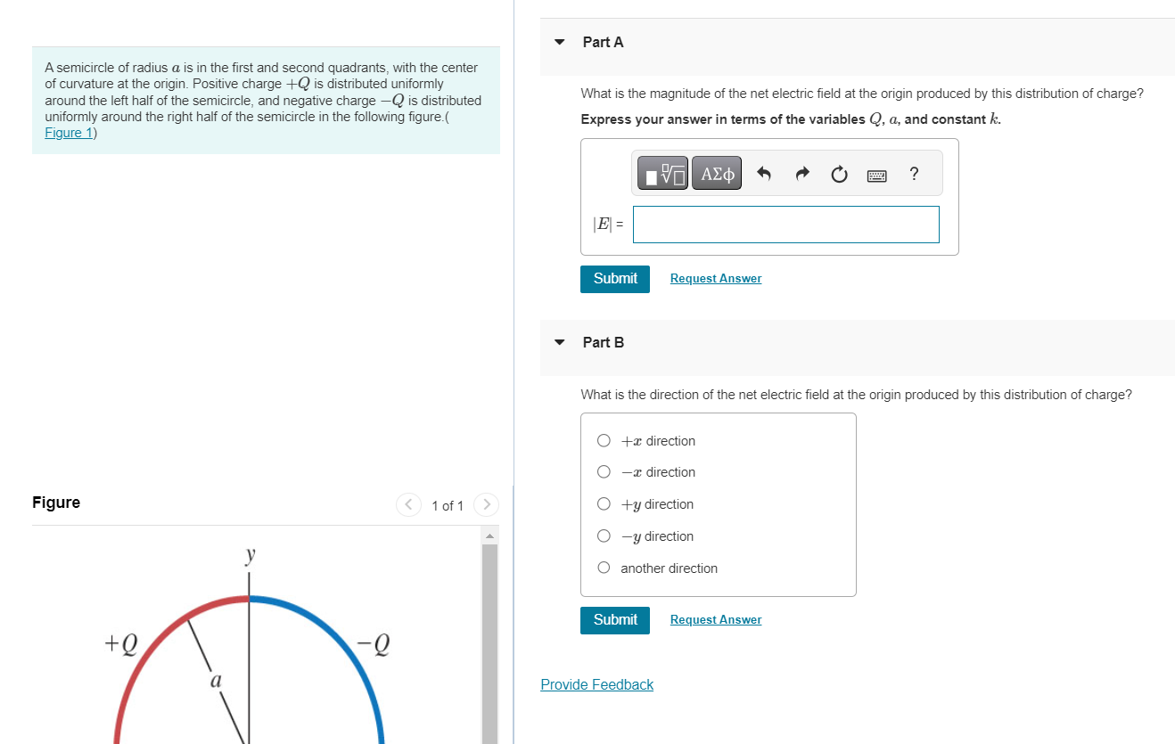 Solved HW1 ﻿Part AA semicircle of radius a ﻿is in the first | Chegg.com