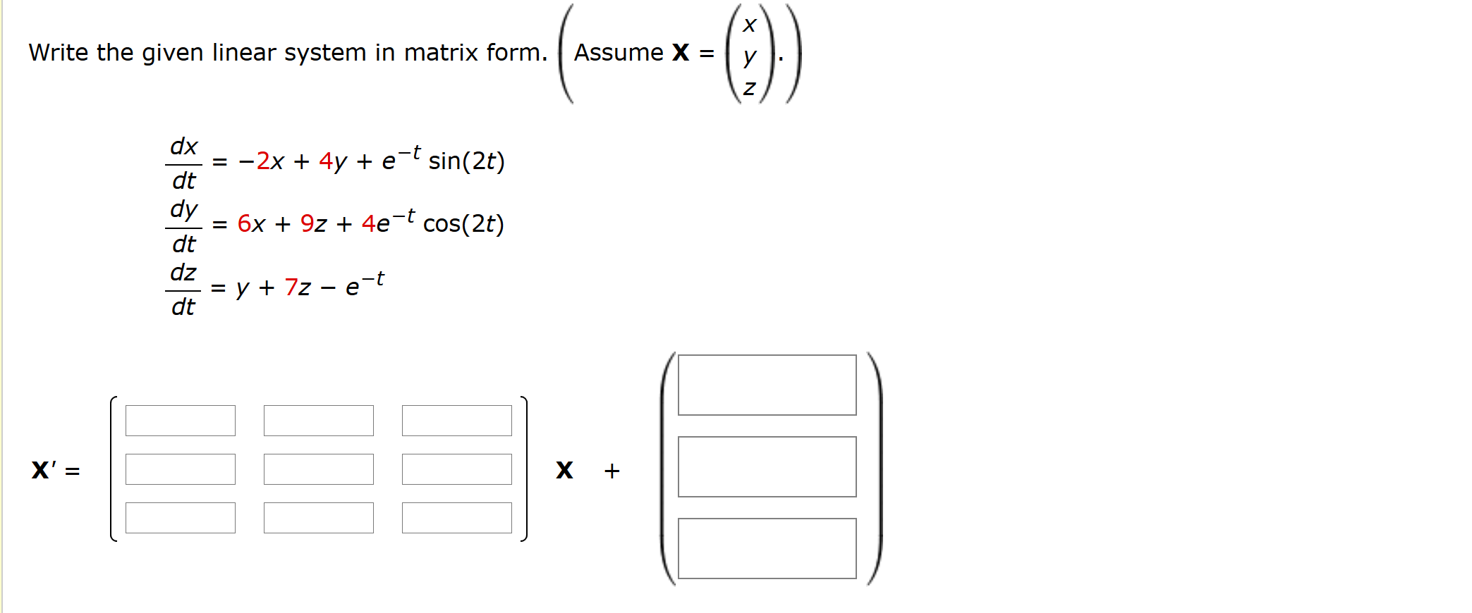 Solved Write the given linear system in matrix form. Assume | Chegg.com