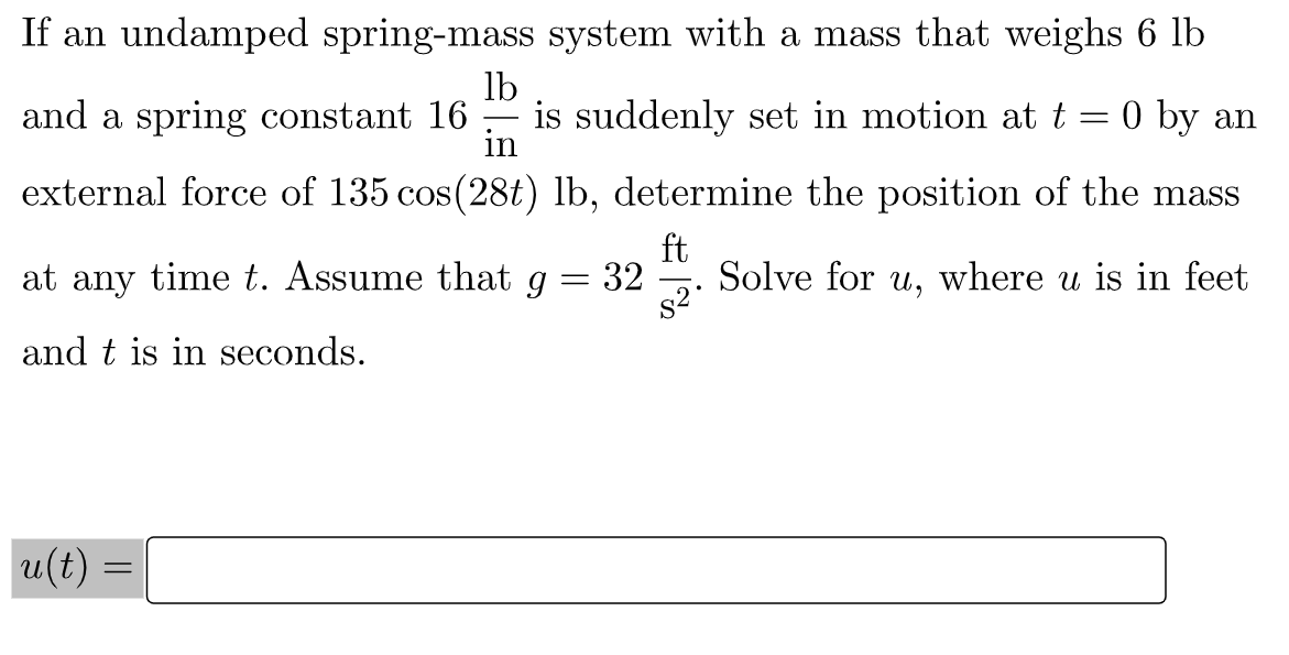 Solved If an undamped spring-mass system with a mass that | Chegg.com