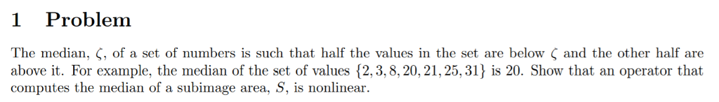 Solved 1 Problem The median, 〈, of a set of numbers is such | Chegg.com