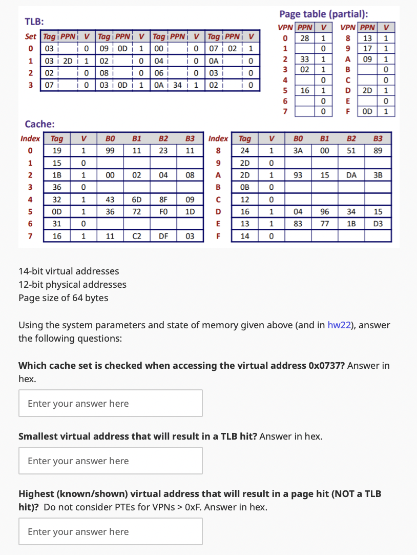 Solved TLB: Cache: Index 8 9 A B C D E F 14-bit | Chegg.com