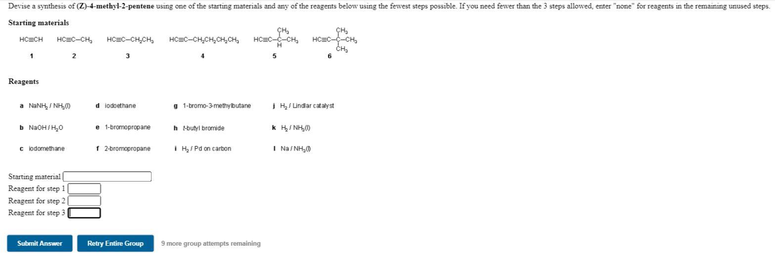 Solved Devise a synthesis of (Z)-4-methyl-2-pentene using | Chegg.com