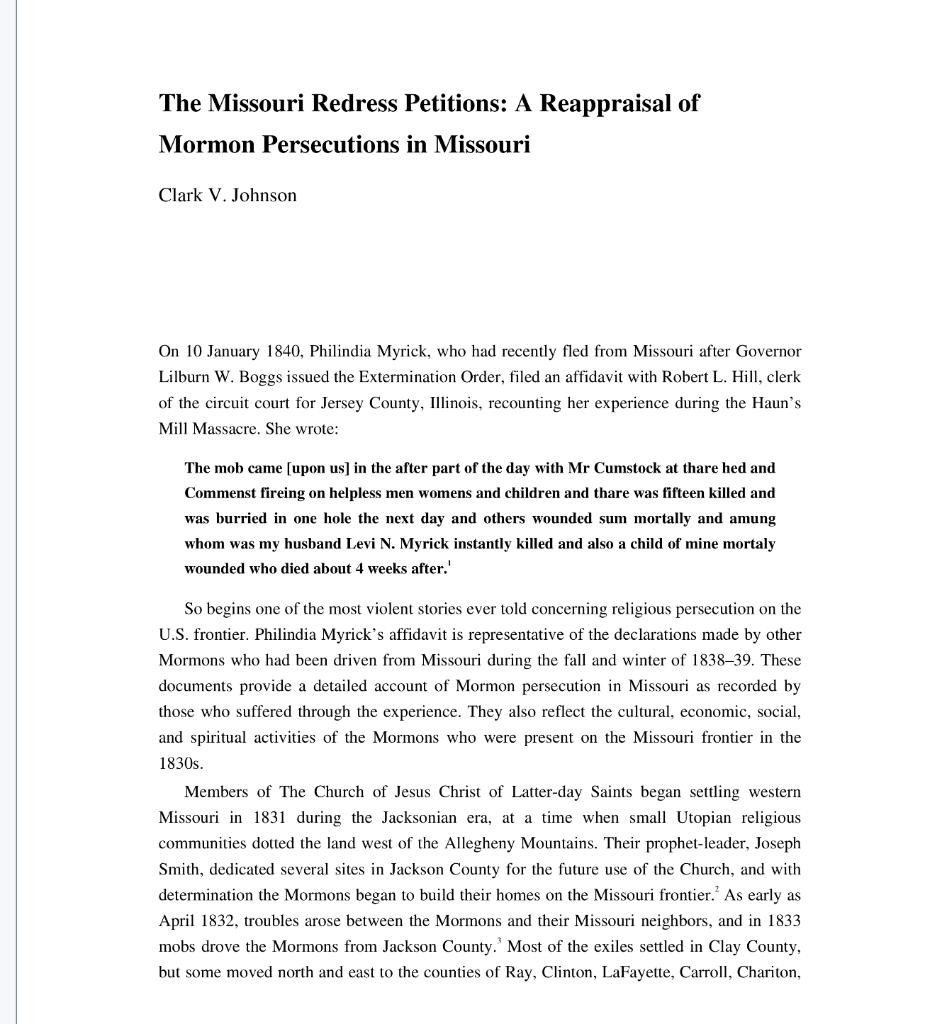 Mormons: 13. Give some examples of abuses Mormons | Chegg.com