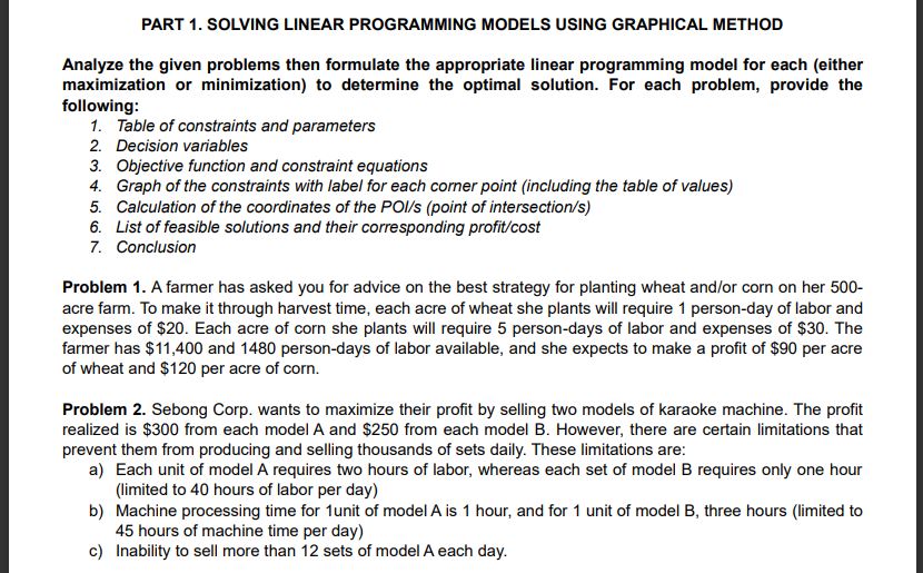 Solved Analyze the given problems then formulate the | Chegg.com