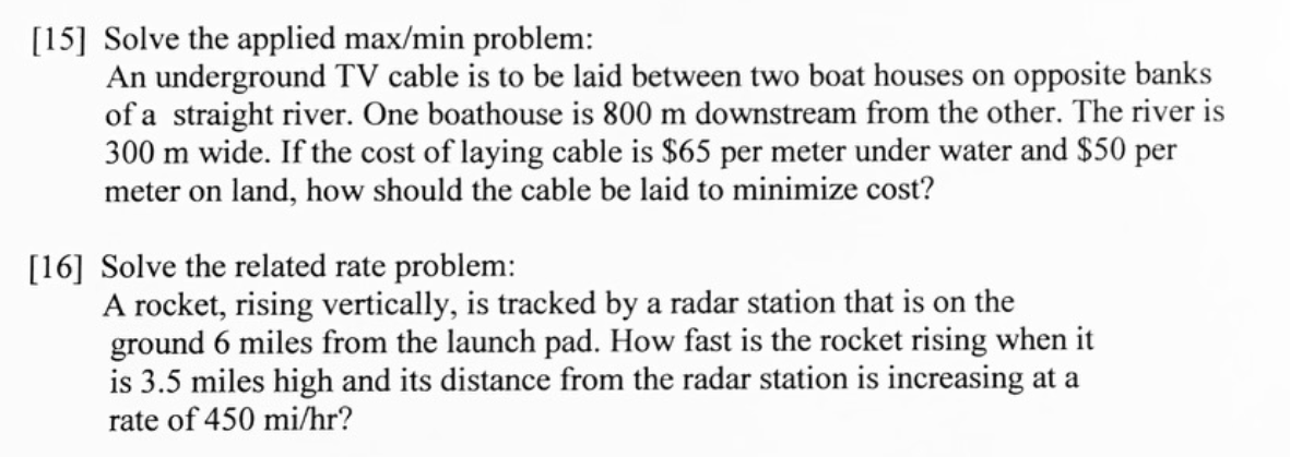 Solved [15] Solve the applied max/min problem: An | Chegg.com