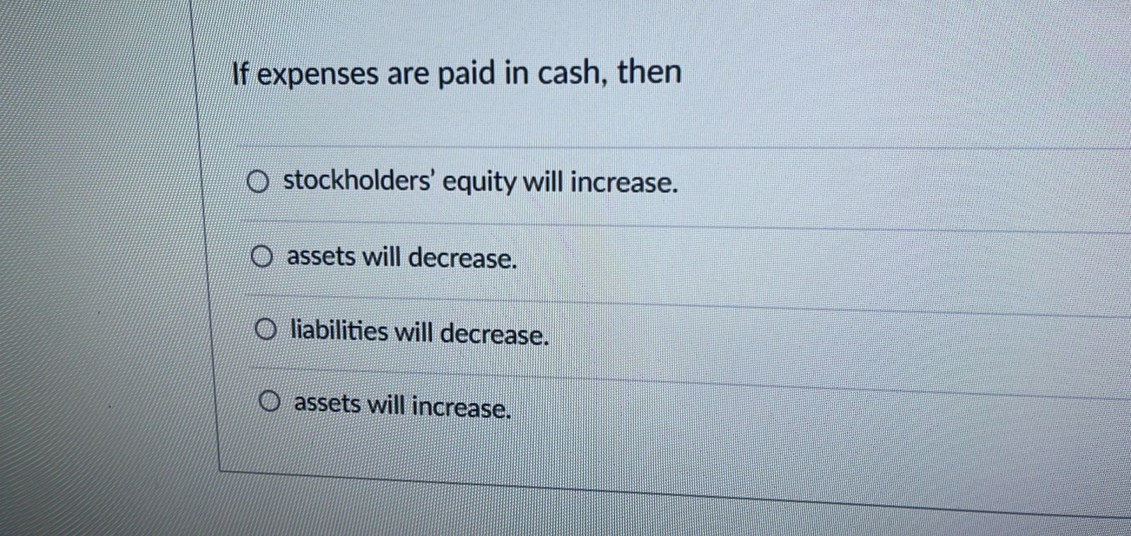 Solved If expenses are paid in cash, thenstockholders' | Chegg.com