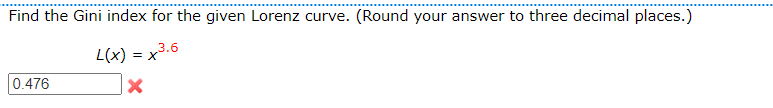 Find the Gini index for the given Lorenz curve. | Chegg.com