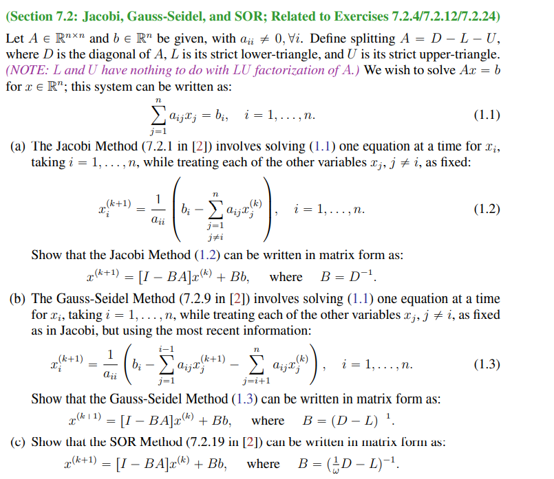 Solved (Section 7.2: Jacobi, Gauss-Seidel, and SOR; Related | Chegg.com