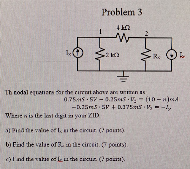Solved Problem 3 4k 1 2 IX -2 k2 Rx Is Th nodal equations | Chegg.com