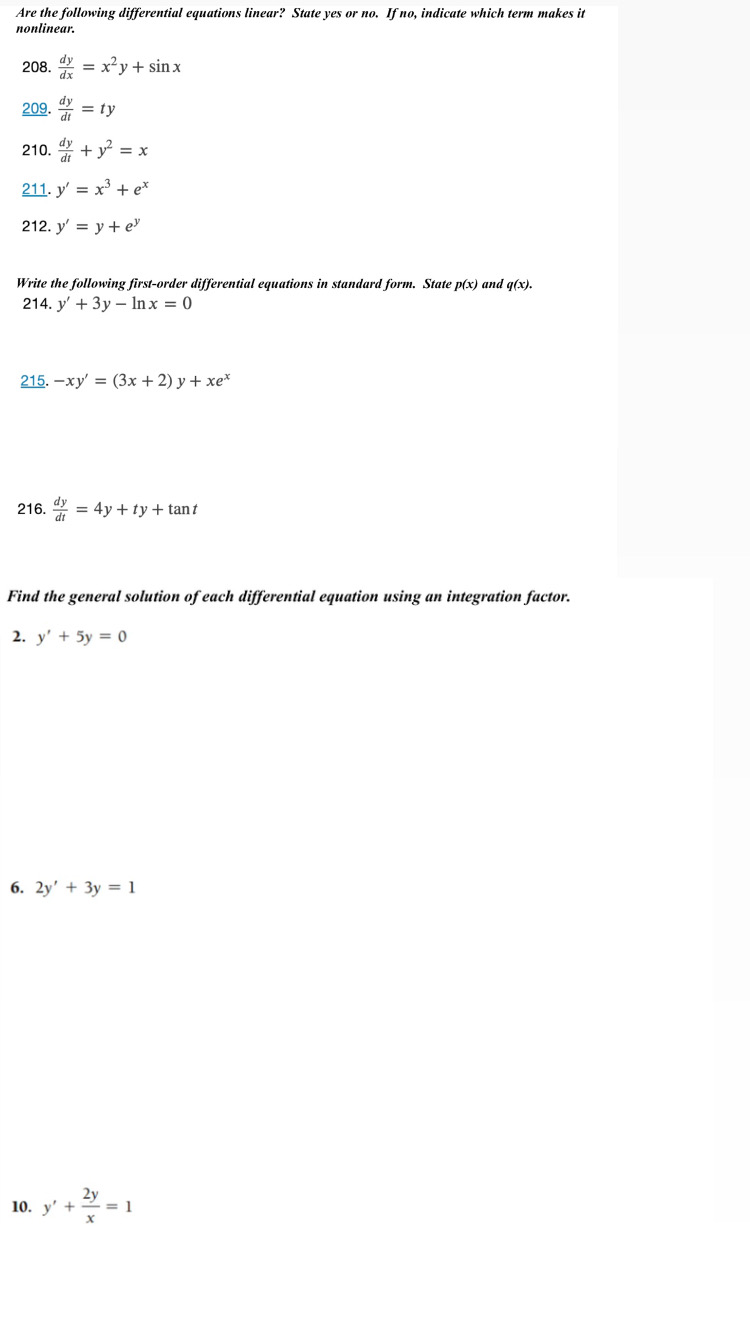 Solved Are the following differential equations linear? | Chegg.com