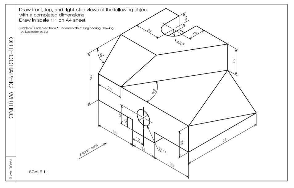 Solved Draw front, top, and right-side views of the | Chegg.com