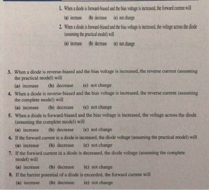 Solved 1. When a diode is forward-biased and the bias | Chegg.com