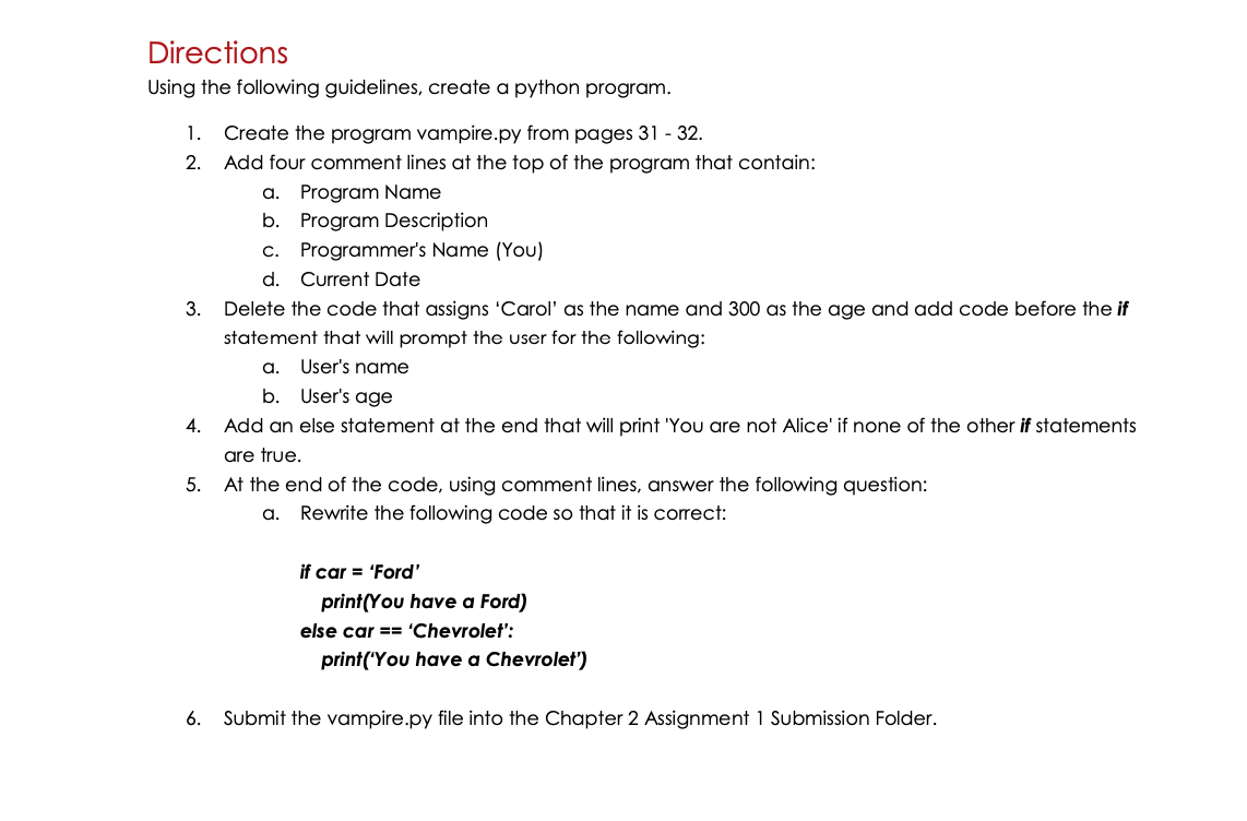 1. Create the program vampire.py from pages 31−32. 2. | Chegg.com