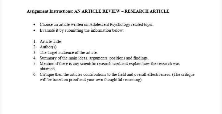 Solved Assignment Instructions: AN ARTICLE REVIEW - RESEARCH | Chegg.com