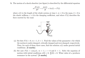 Solved 5. The motion of a shock absorber (see figure) is | Chegg.com