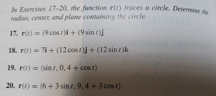 Solved In Exercises 17-20, the function r(t) traces a | Chegg.com