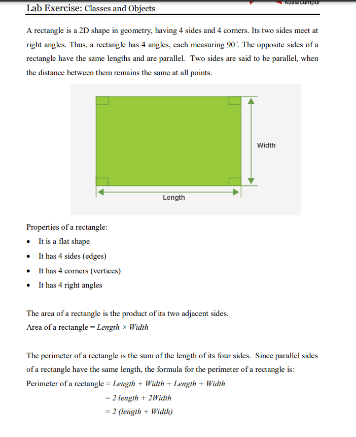 Solved Nuala Lumpur Lab Exercise: Classes and Objects A | Chegg.com