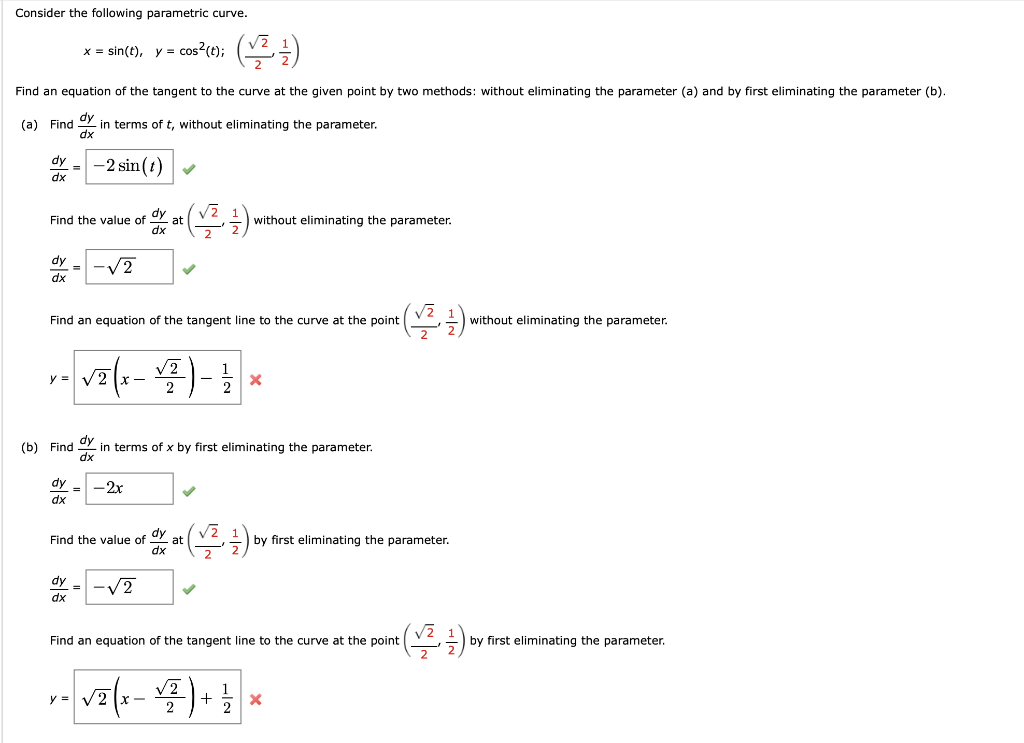 Solved Consider the following parametric curve. * = sinc), y | Chegg.com