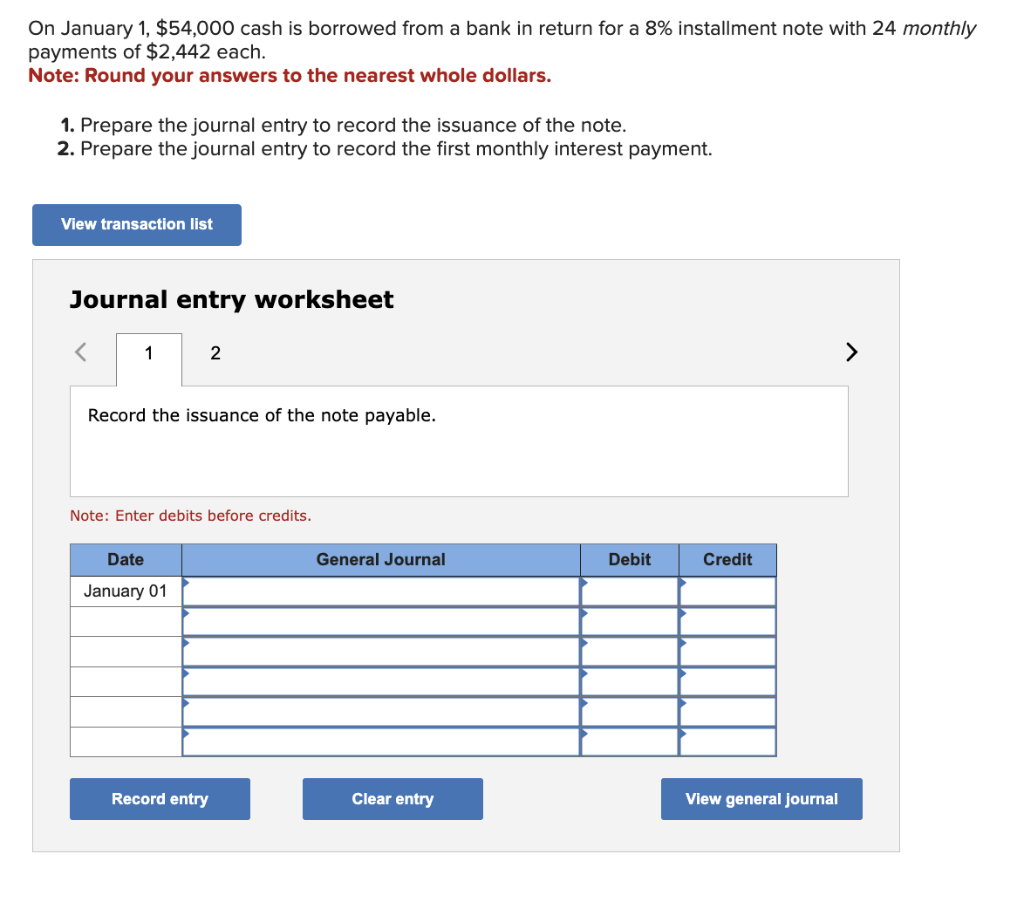 Solved On January 1,$54,000 cash is borrowed from a bank in | Chegg.com