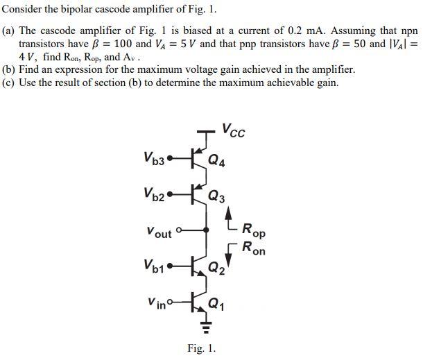Solved Consider the bipolar cascode amplifier of Fig. 1. (a) | Chegg.com