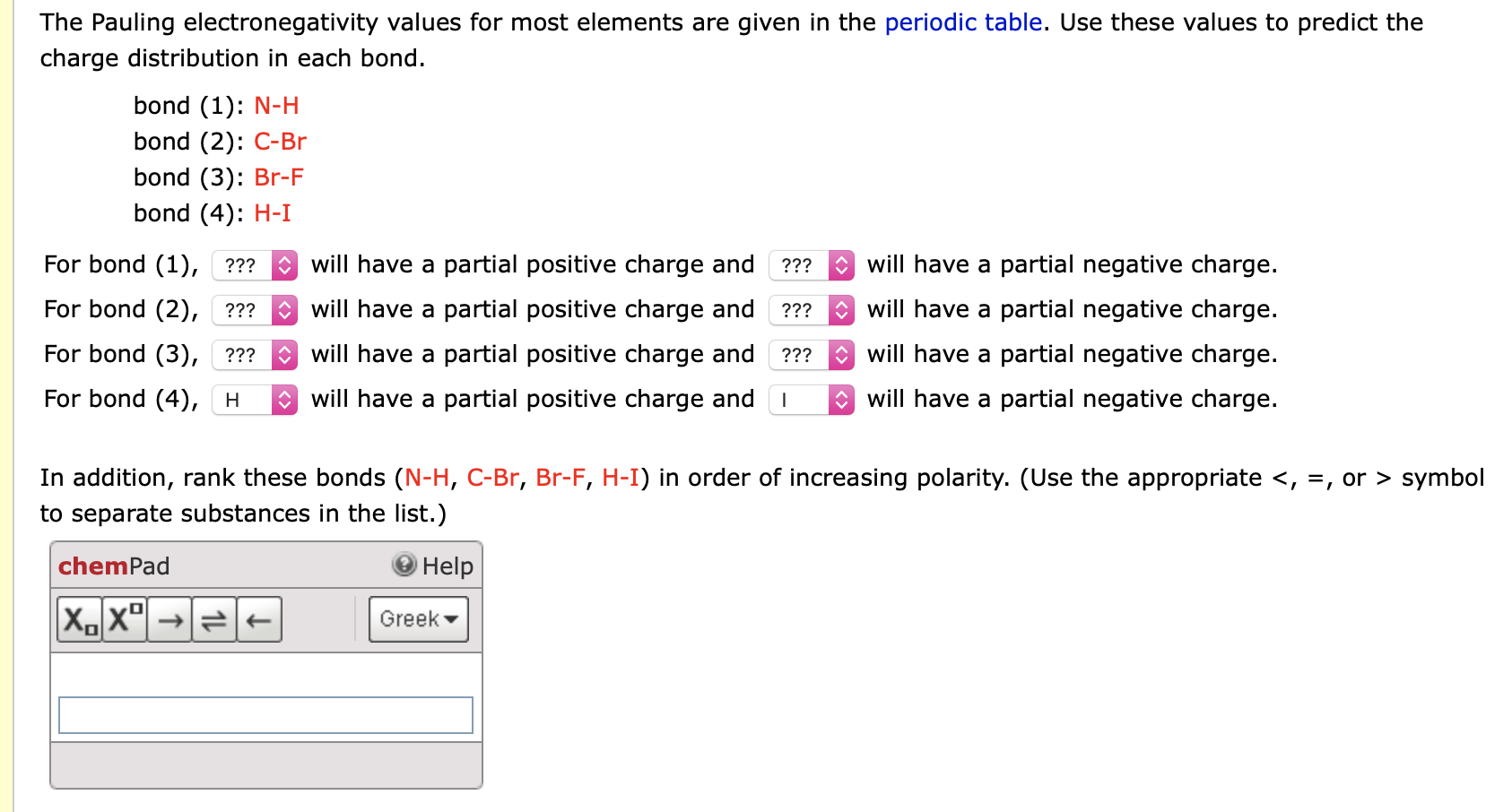 Solved The Pauling electronegativity values for most | Chegg.com